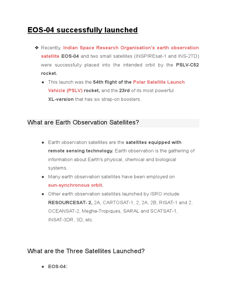 ISRO Successfully Launches Earth Observation Satellite EOS-04 and Two ...