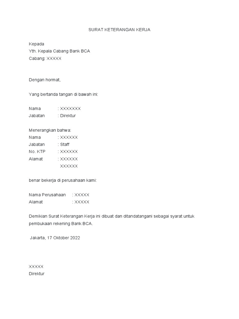 SURAT Keterangan Buka Rek BCA | PDF
