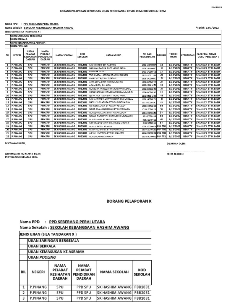 BORANG PELAPORAN 10% DAN UJIAN POOLING - PPD-edited | PDF