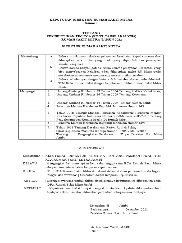 Pembentukan Tim RCA RS Mitra Jambi 2022 | PDF