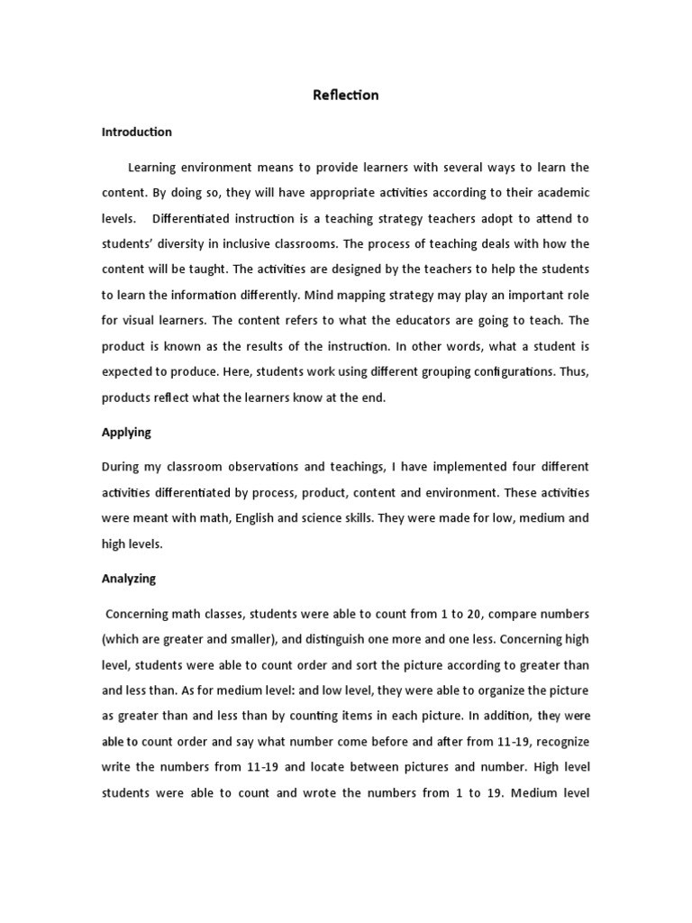 Task 3 Reflection | PDF | Differentiated Instruction | Teaching Method