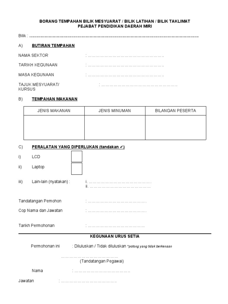 P2 Contoh Borang Tempahan Bilik | PDF