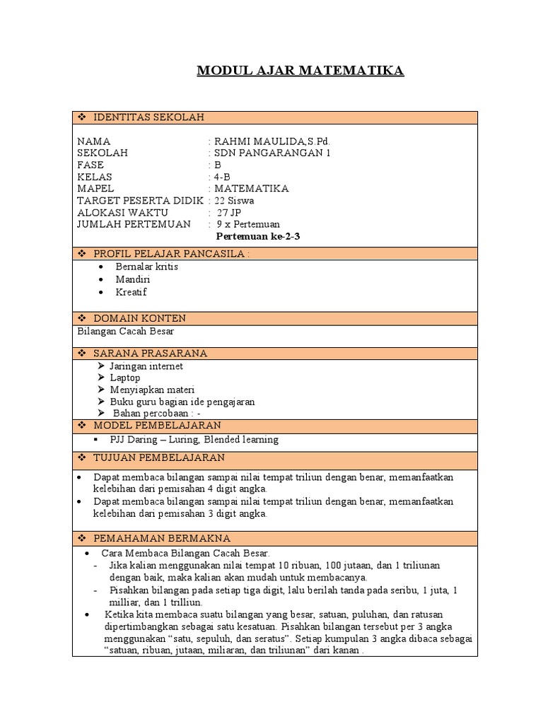 MODUL AJAR Matematika - 2 | PDF | Karier & Perkembangan | Kajian Bahasa Asing