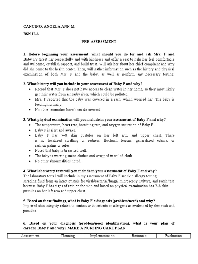 Nursing Care Plan for Baby F with Skin Rash | PDF | Allergy | Immunology