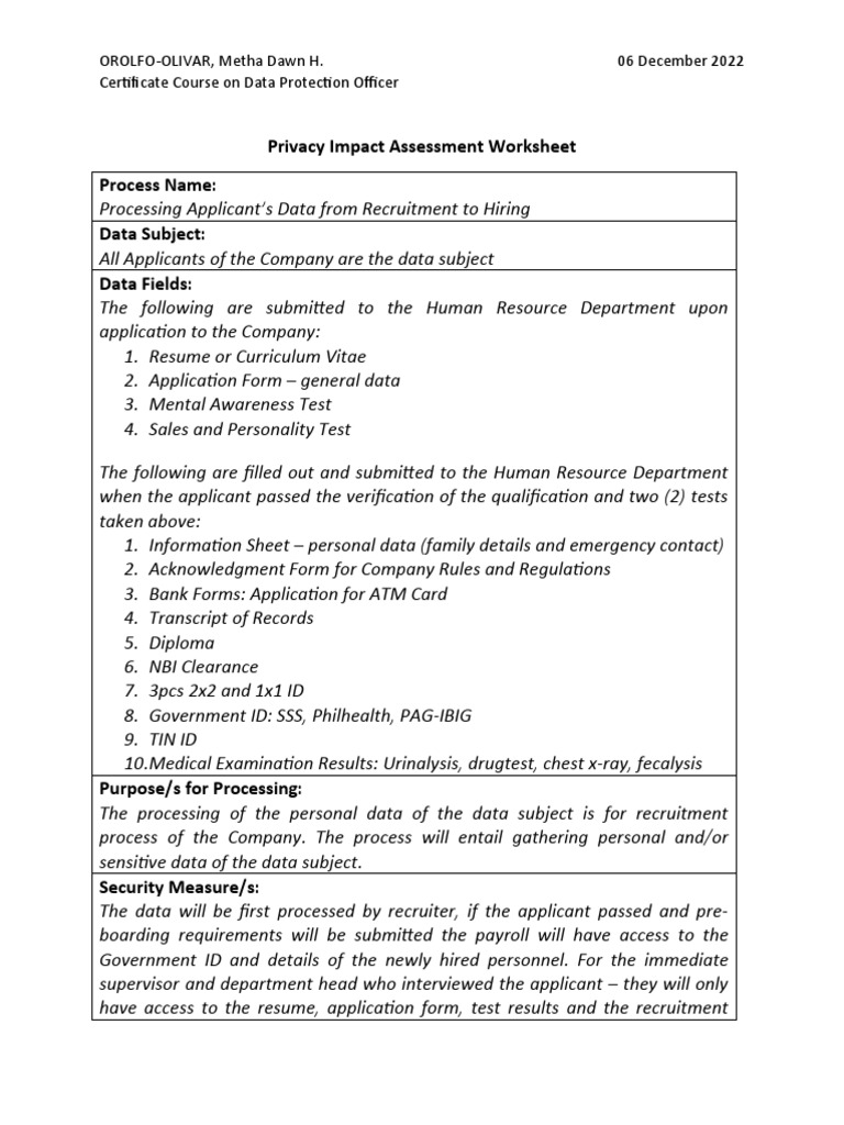 Privacy Impact Assessment Worksheet | PDF | Computer File | Business