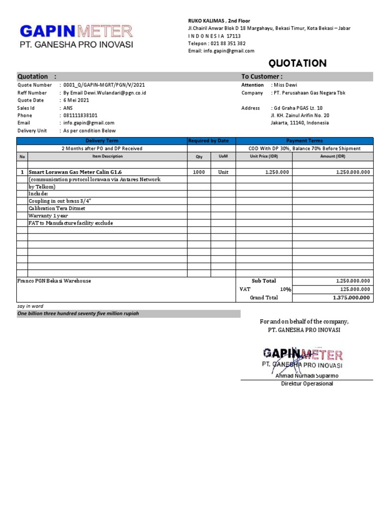 Smart Lorawan Gas Meter Quotation | PDF