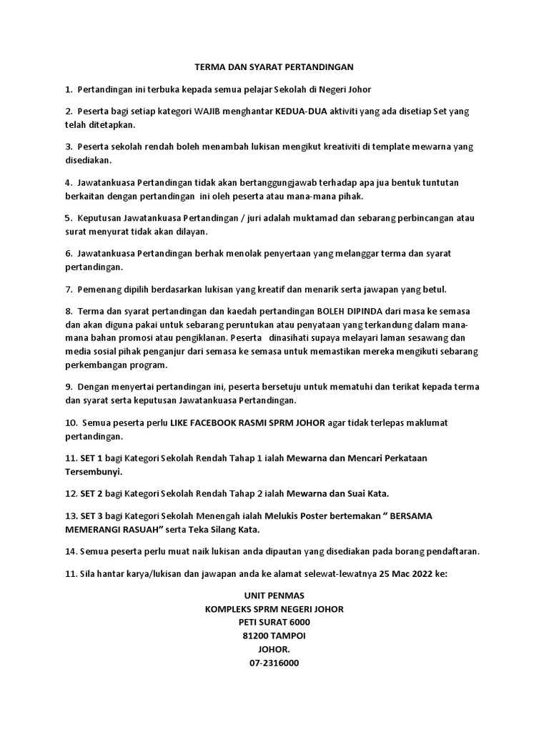 Terma Dan Syarat Pertandingan War 2022 | PDF