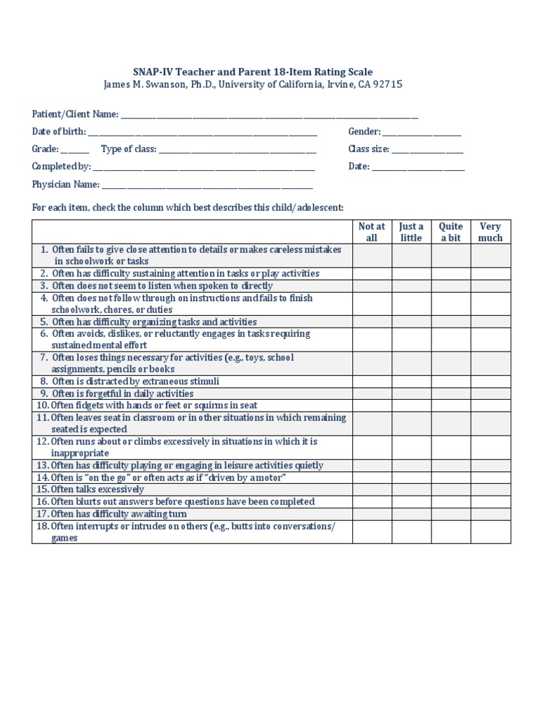 Psychological Diagnostic Questionnaire | PDF | Attention Deficit ...