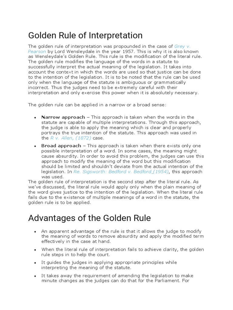 Golden Rule of Interpretation | PDF | Statutory Interpretation | Plain Meaning Rule