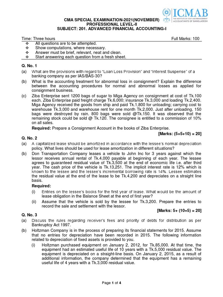 Afa 1 Icmab Questions | PDF | Depreciation | Expense