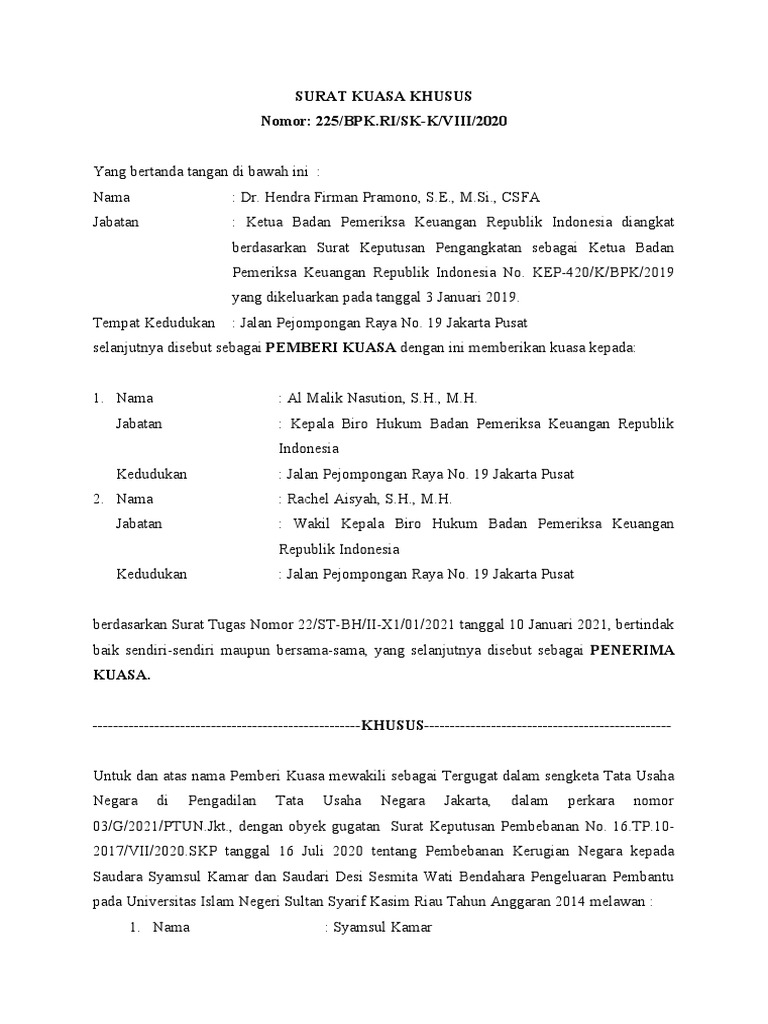 Contoh Surat Kuasa Tergugat PTUN | PDF