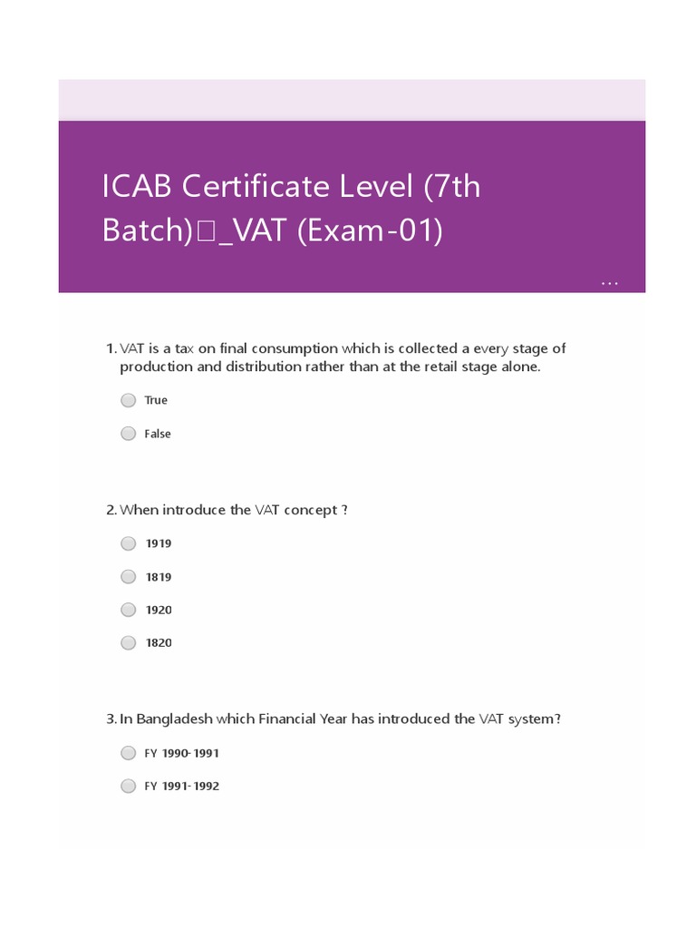 VAT - MCQ Test Questions by Mahbub Sir | PDF | Value Added Tax | Taxes