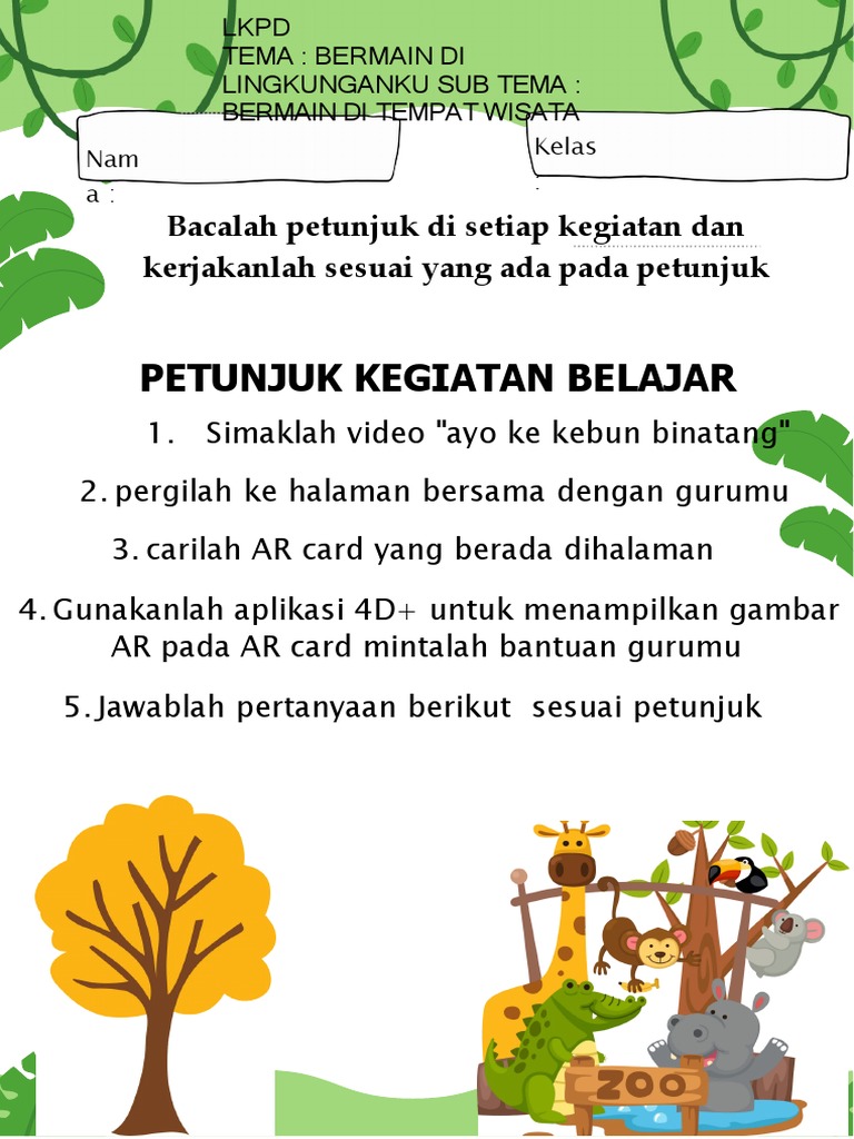 LKPD Tema Bermain Di Lingkunganku Sub Tema Bermain Di Tempat Wisata | PDF
