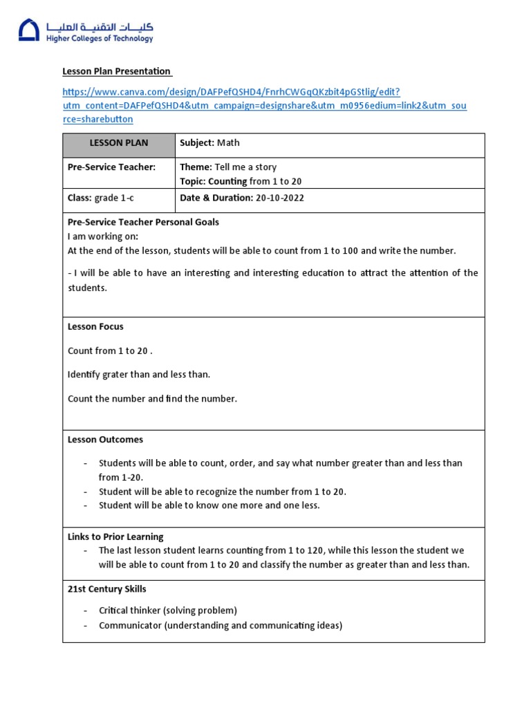 Math Lesson Plan Math MCT 20-10-2022 | PDF | Teachers | Lesson Plan