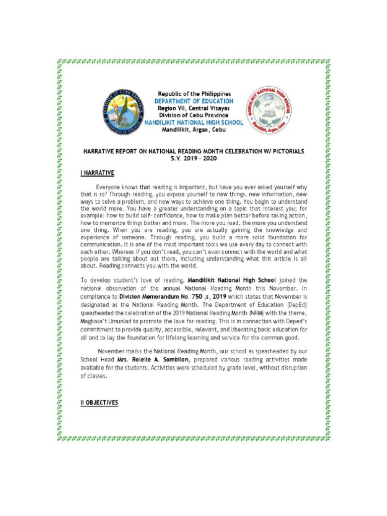 Narrative Report On National Reading Month Celebrationby Jorge G | PDF ...