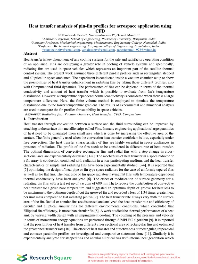 Heat Transfer Analysis of Pin-Fin Profiles For Aer | PDF | Heat ...