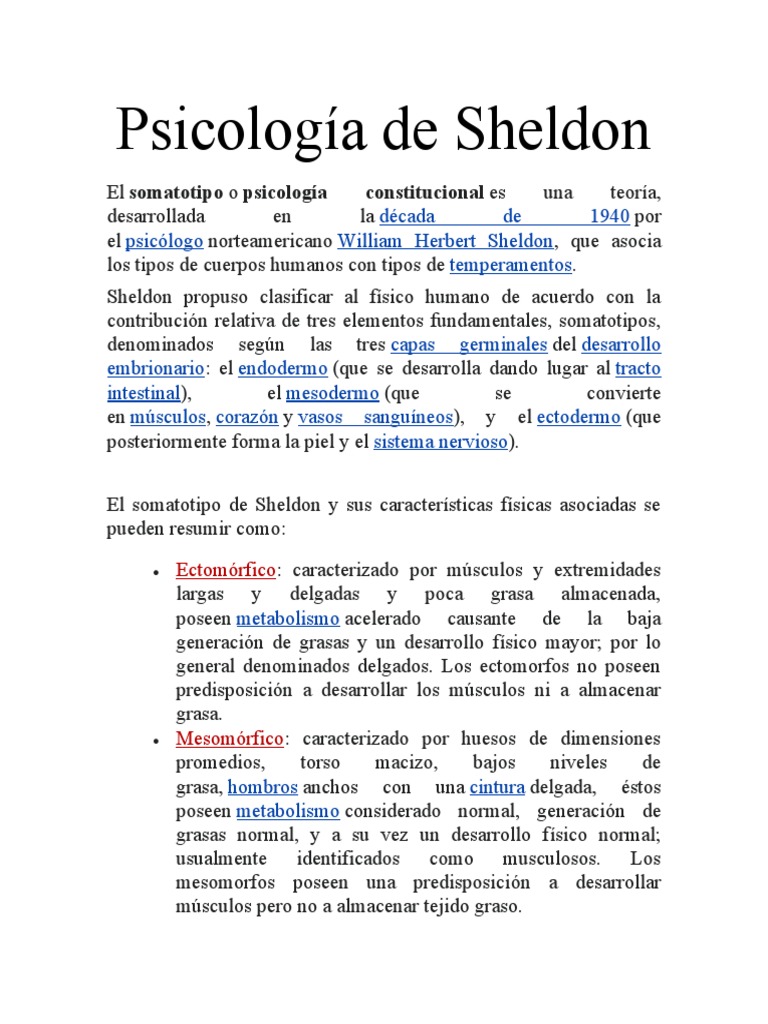 La teoría del somatotipo de Sheldon y su asociación entre tipos ...