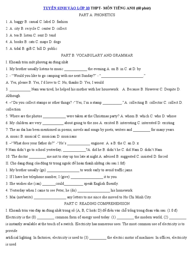 Bai Tap Mon Tieng Anh Thi Vao Lop 10 | PDF | Mark Twain