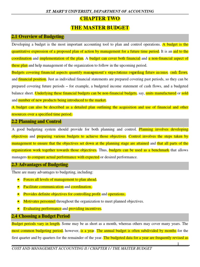 Overview of the Master Budget | PDF | Equity (Finance) | Debits And Credits