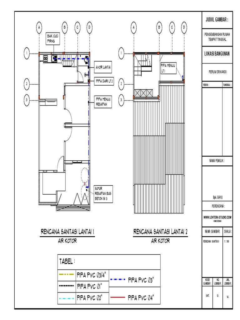Tabel:: Rencana Sanitasi Lantai 1 Rencana Sanitasi Lantai 2 | PDF