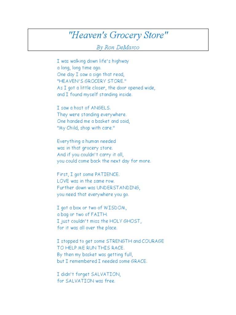 Heaven's Grocery Store Poem | PDF | Poetry | Religion & Spirituality