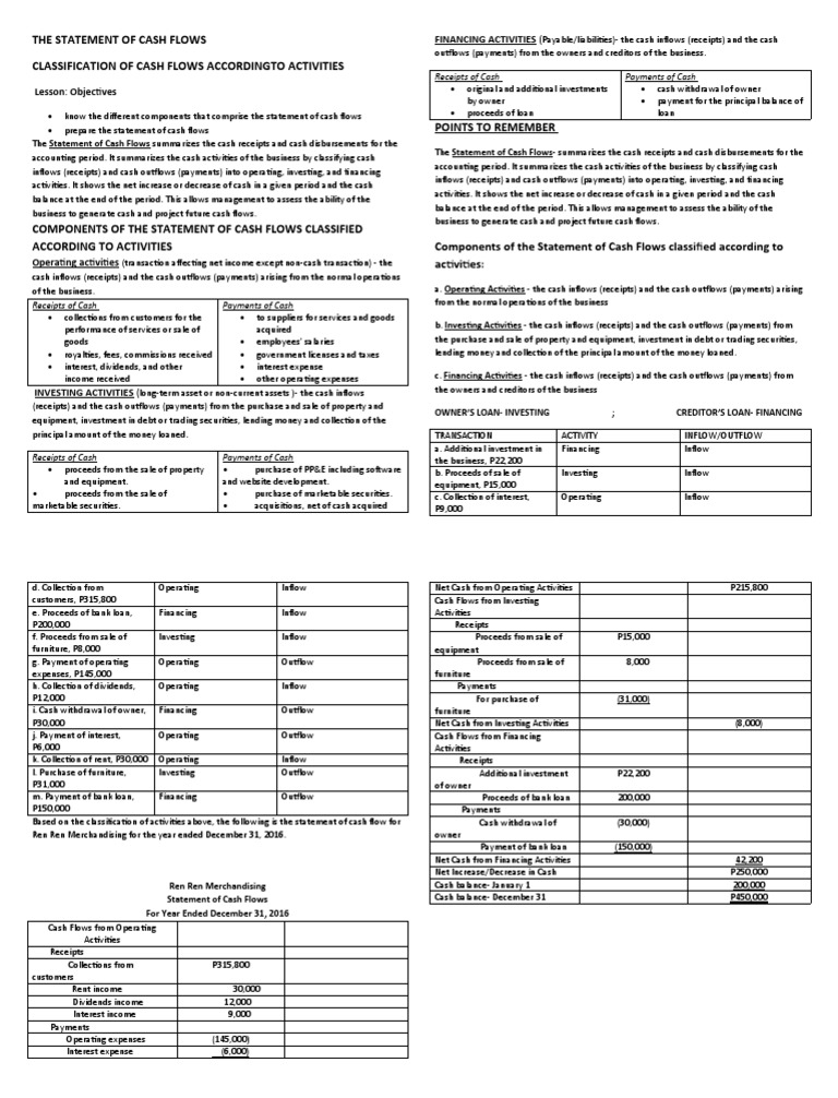Cashflow Handouts Final | PDF | Cash Flow Statement | Debt