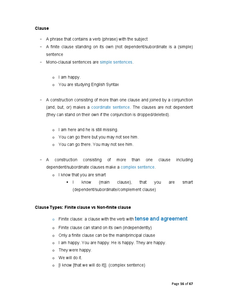English Syntax Handout4 | PDF | Clause | Phrase