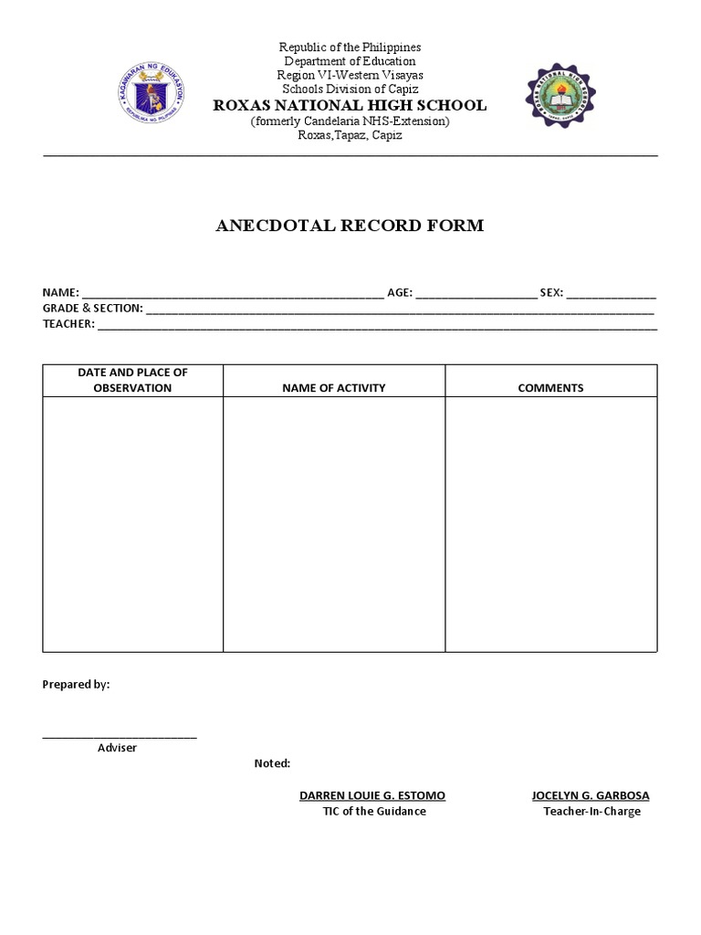 Anecdotal Record Form Template | PDF