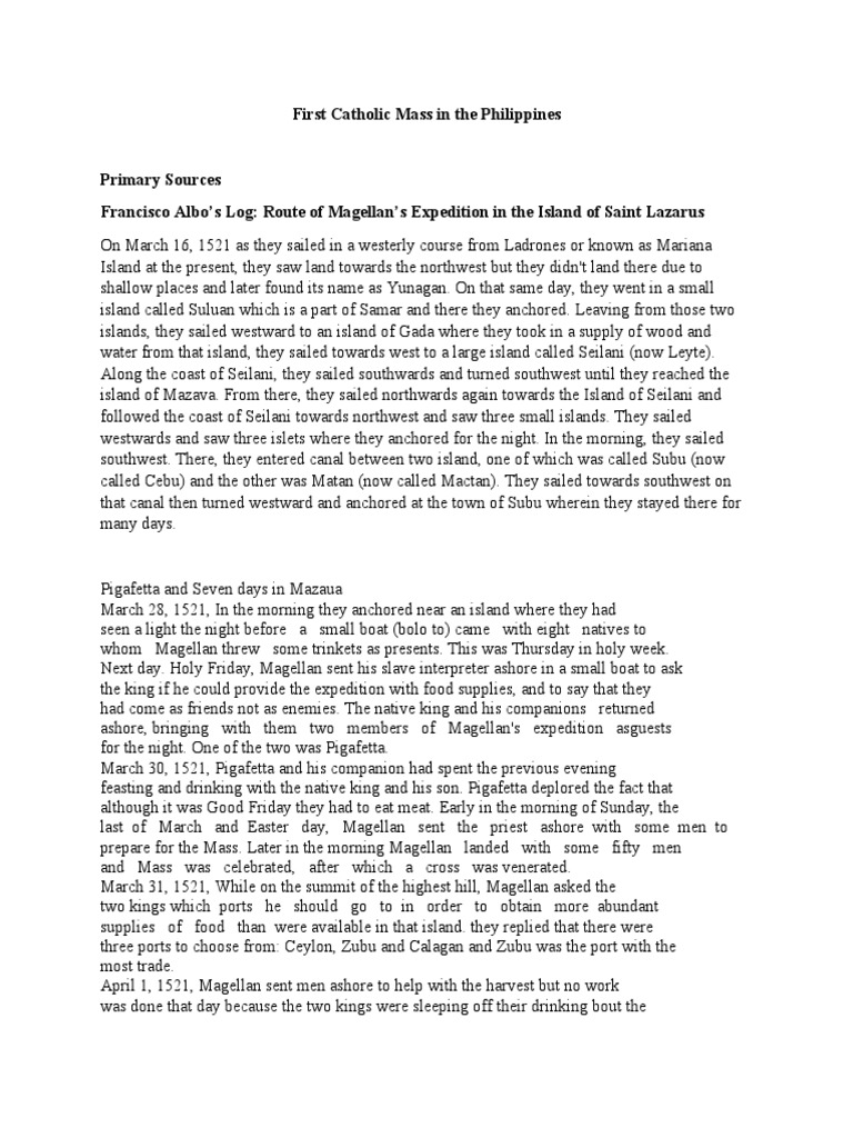 First Catholic Mass in The Philippines | PDF | Philippines