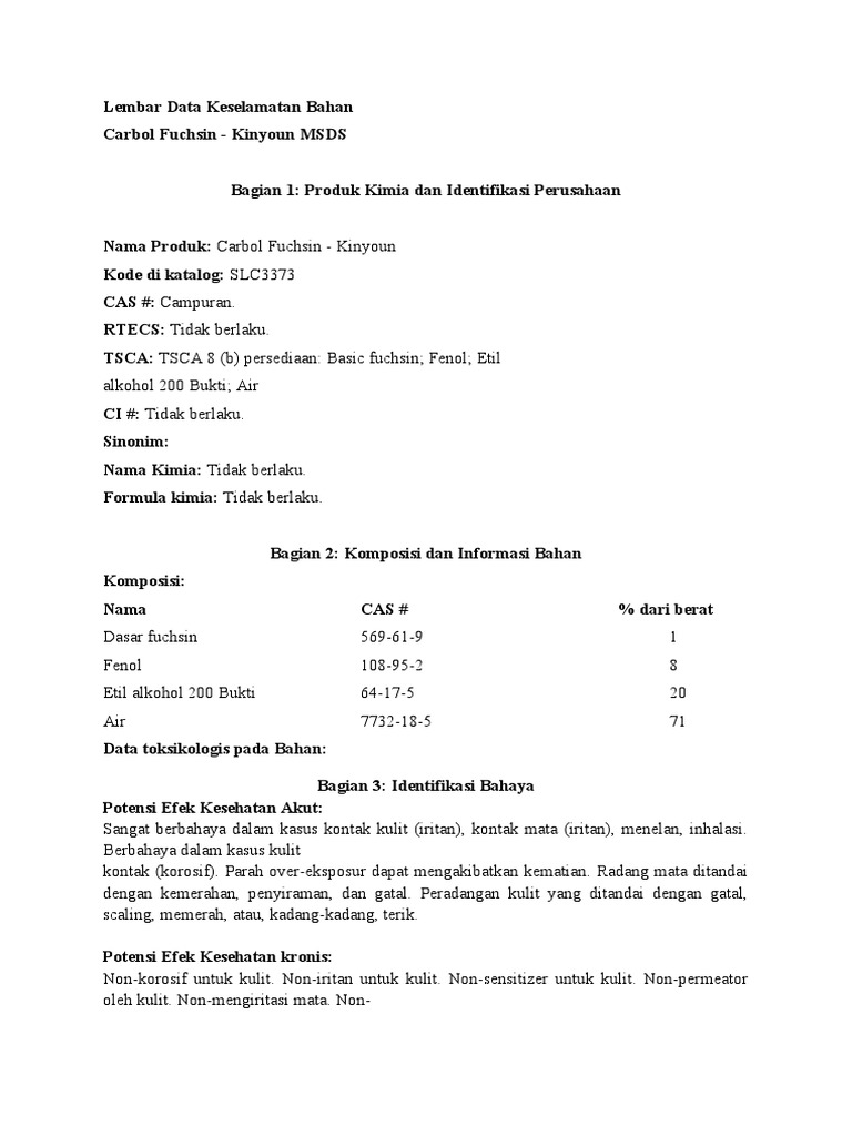 MSDS Carbol Fuchsin - Kinyoun | PDF | Sains & Matematika