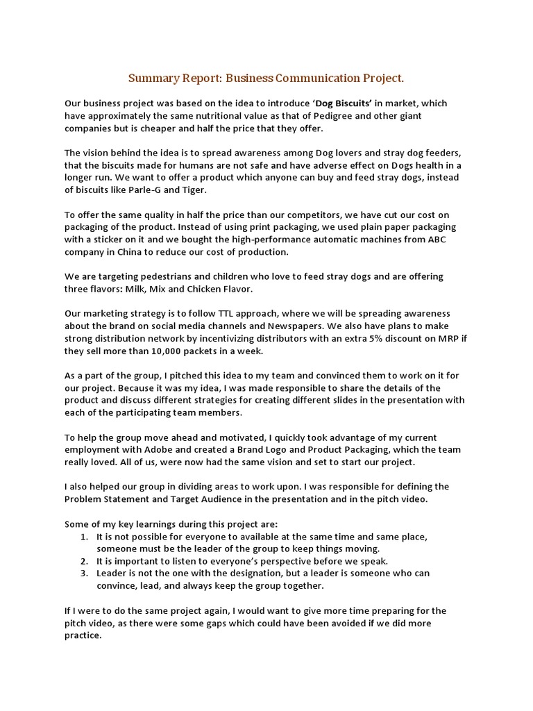 Summary Report For Business Communication Project | PDF | Brand | Marketing