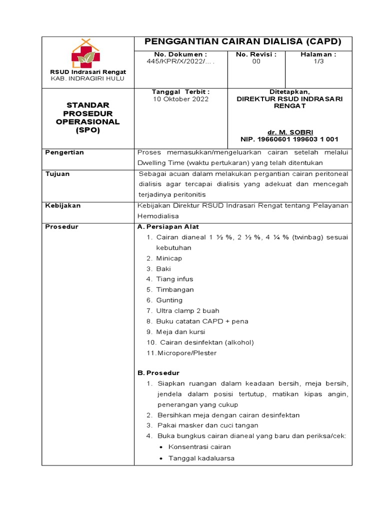 Prosedur Penggantian Cairan CAPD | PDF