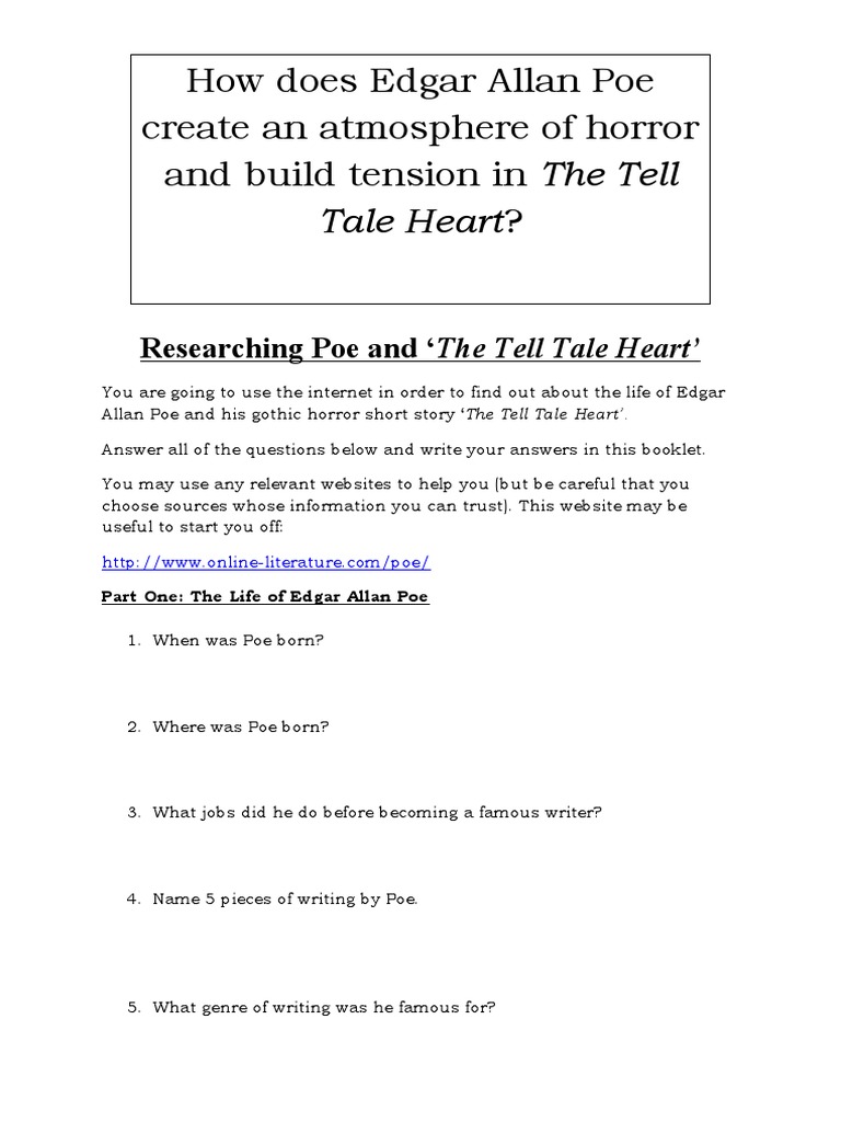 The Tell Tale Heart Work Booklet | PDF | Gothic Fiction | Edgar Allan Poe