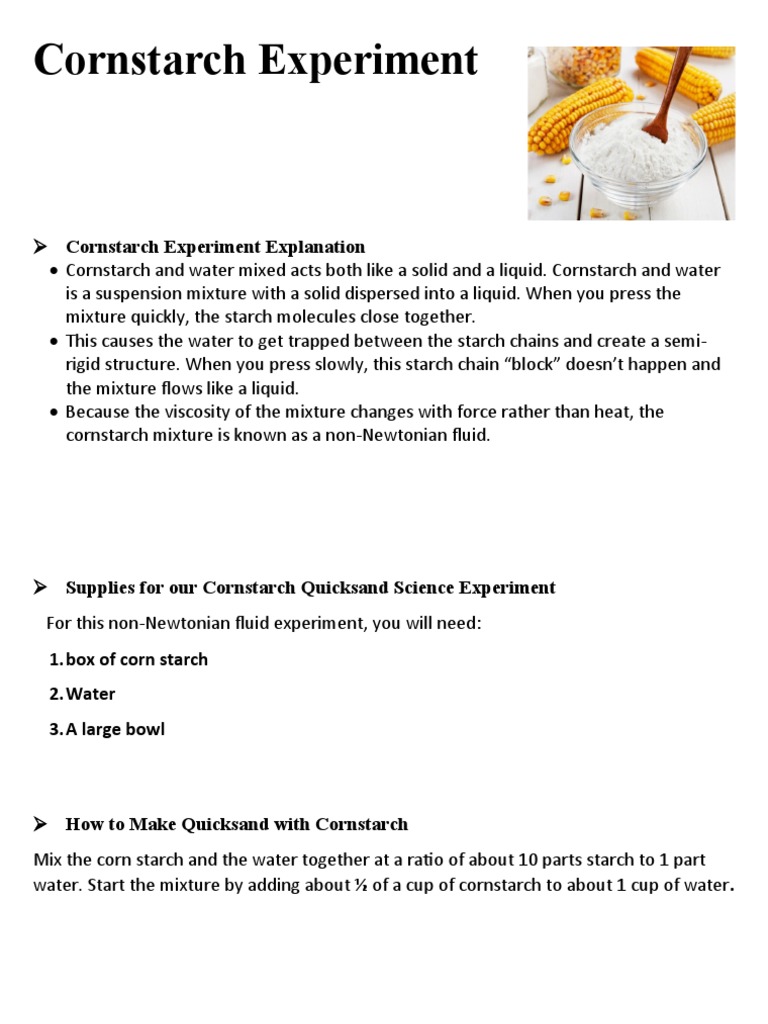 Cornstarch Experiment Explains Non-Newtonian Fluids | PDF