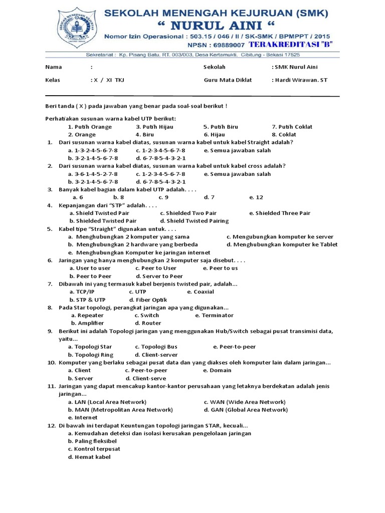 Soal UAS TKJ Semester Genap Kelas X & XI | PDF