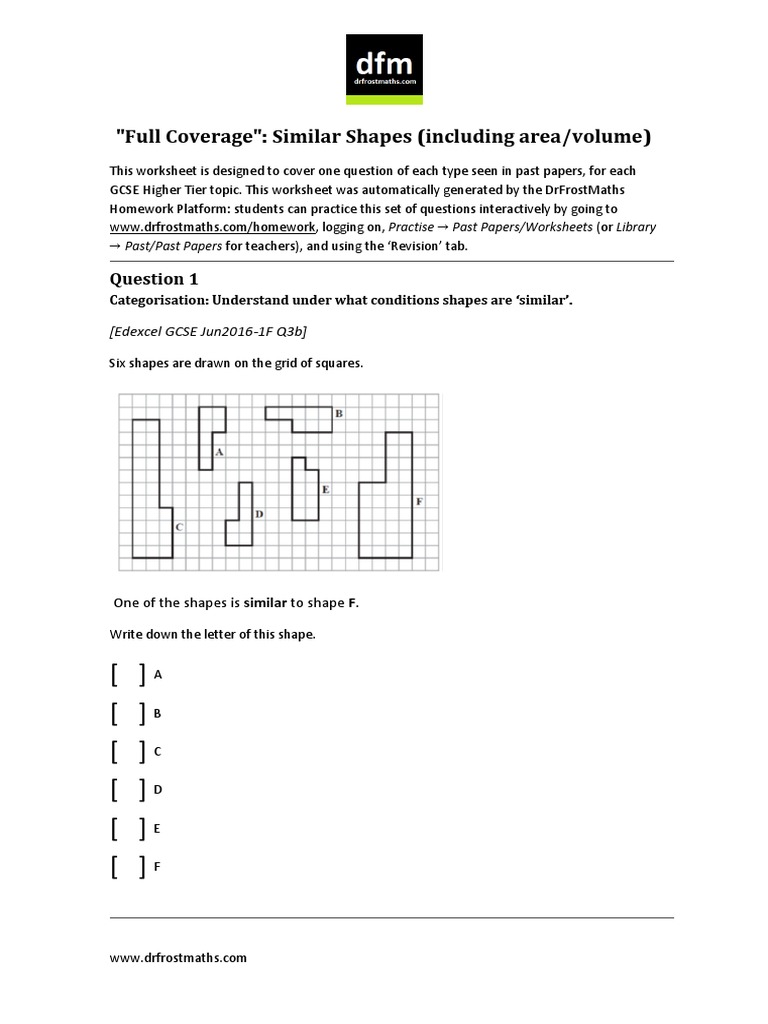 GCSE Similar Shapes Practice Worksheet | PDF | Area | Triangle
