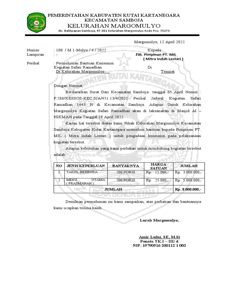 Proposal Konsumsi Bukber PT - Mil | PDF