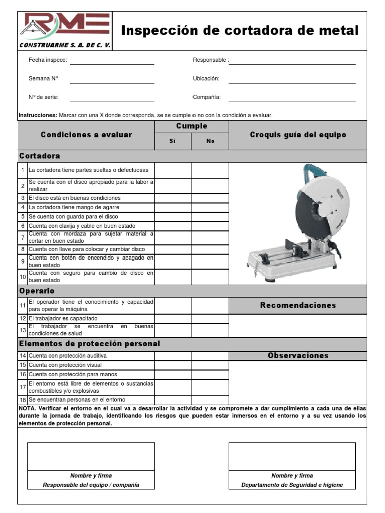 Check List Cortadora de Metal | PDF