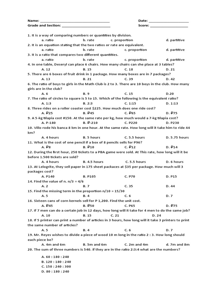 Summative Test Math 6 | Download Free PDF | Ratio | Mathematics