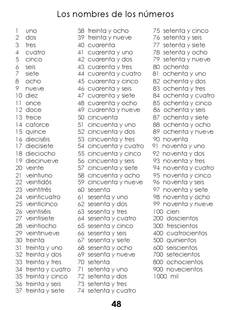 Nombres de los Números del 1 al 1000 | PDF