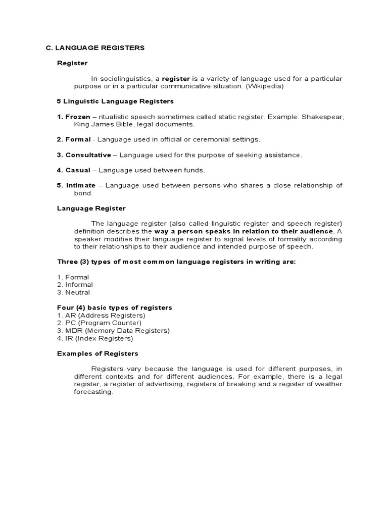 Language Registers | PDF | English Language | Linguistics