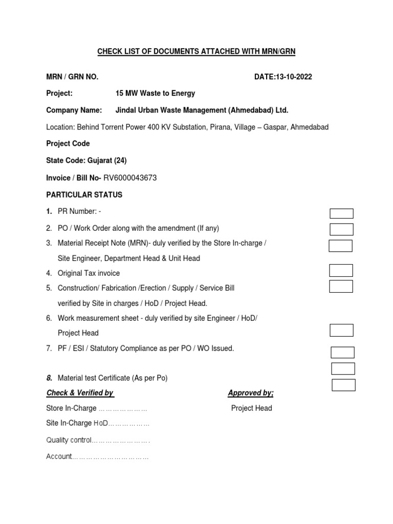 Documents Checklist MRN GRN | PDF