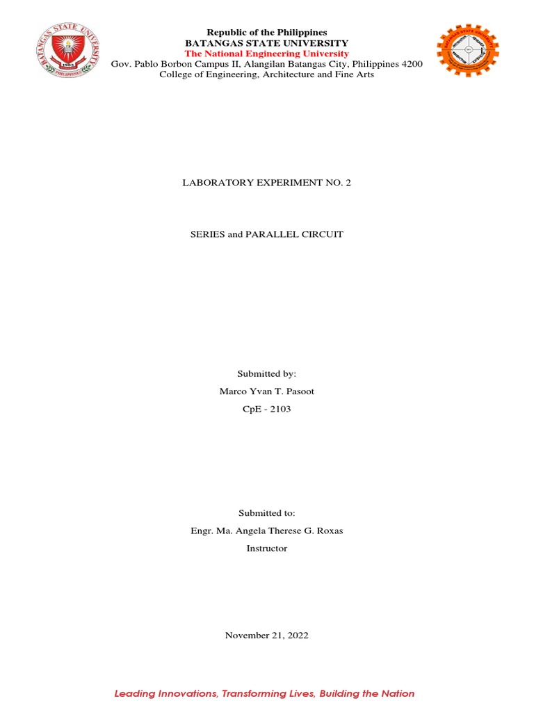 Group 5 - Laboratory Experiment No 2 | PDF | Series And Parallel Circuits | Electrical Network