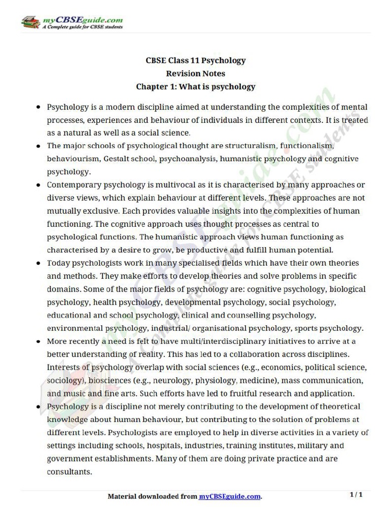 Cbse 11 Psychology Notes ch01 | PDF