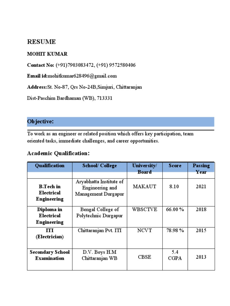 Mohit Resume Pdf