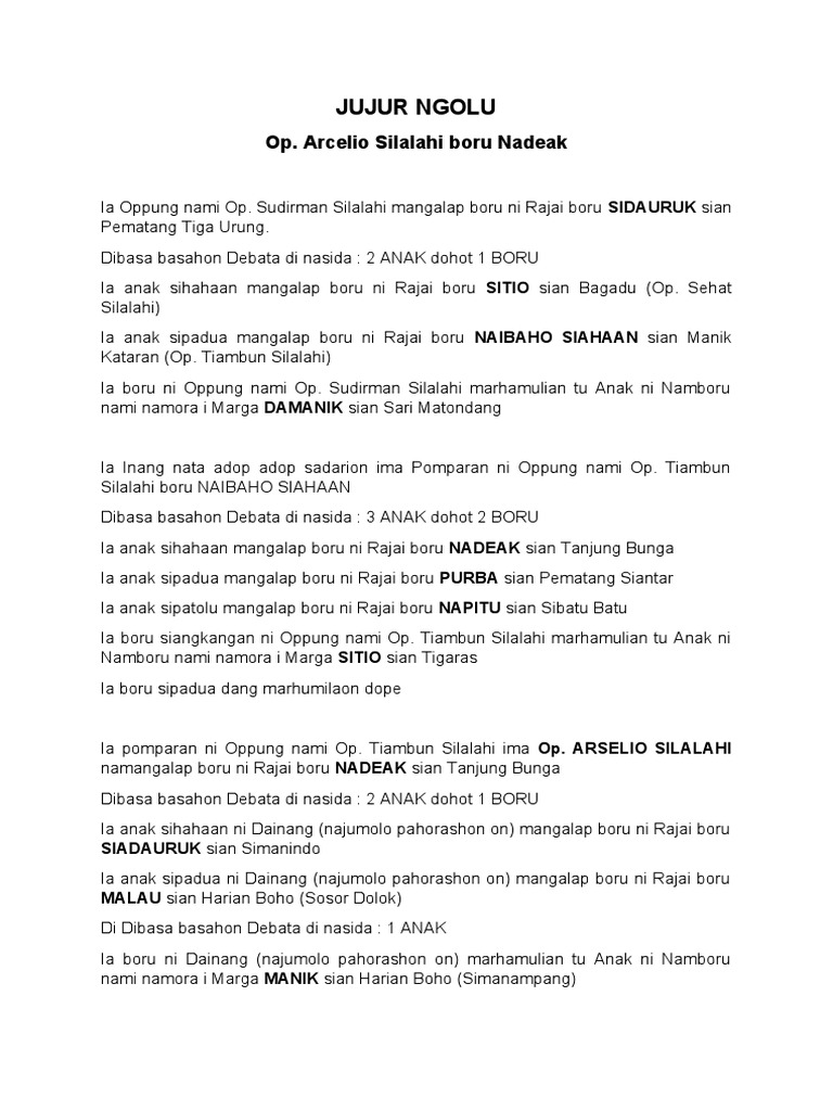 JUJUR NGOLU OP. ARSELIO SILALAHI Boru NADEAK | PDF