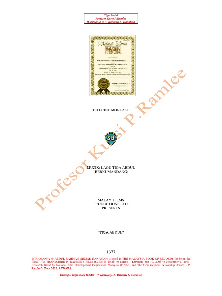 Skrip Filem Tiga Abdul | Download Free PDF | Works | Films Directed