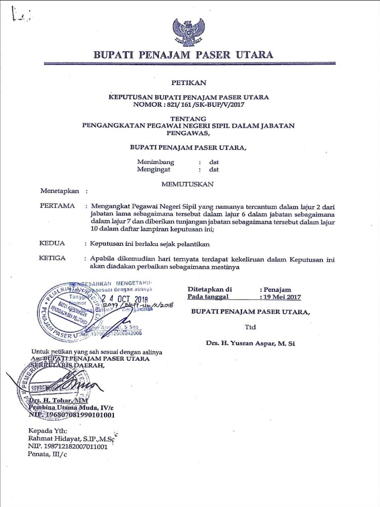 Petikan SK Jabatan (Rahmat Hidayat) | PDF