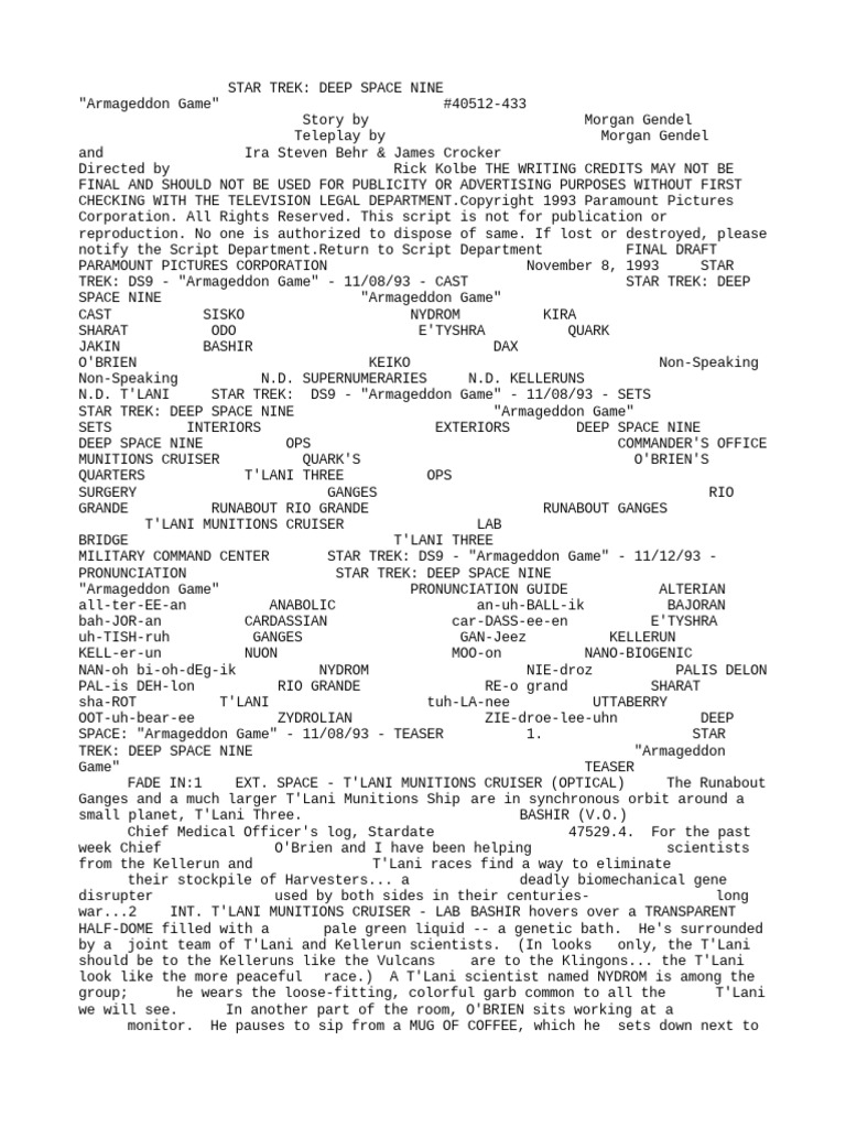 (DS9 Script 2-13 433 STAR TREK) - Armageddon Game - Libgen - Li | PDF ...