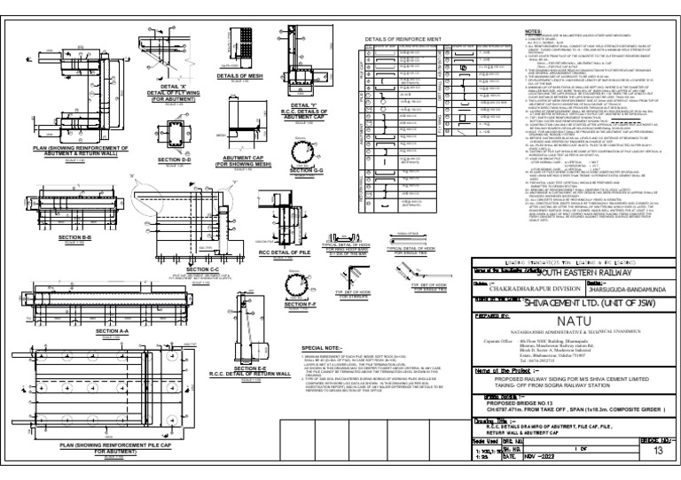 BR No 13 R.C.C. Abutment & Return Wall-Layout1 | PDF | Deep Foundation | Structural Engineering